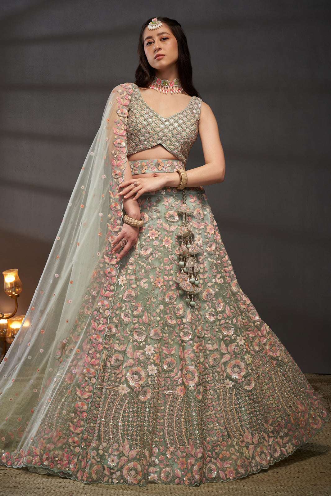 Sea Green Sequins Work Designs Wedding Wear Lehenga And Enigmatic Blou