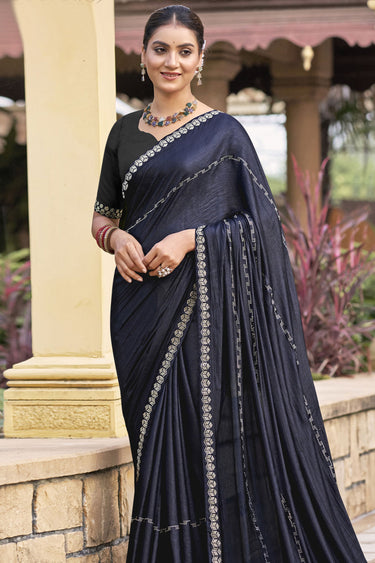 Radiant Navy Blue Color Chiffon Fabric Saree – Sarees Bazaar