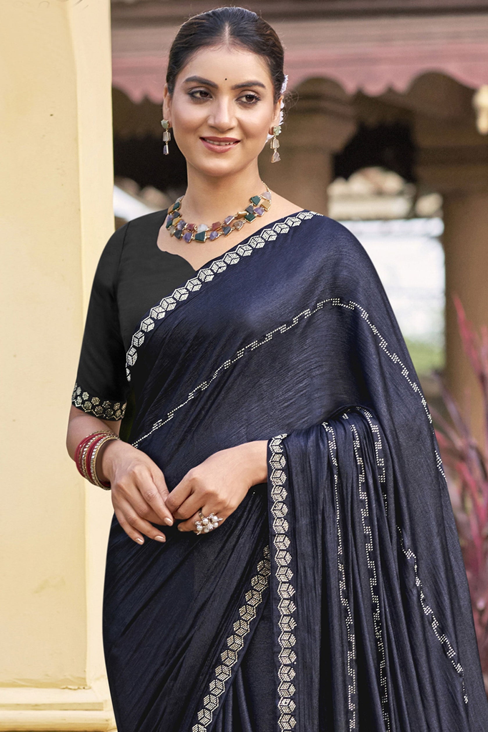 Radiant Navy Blue Color Chiffon Fabric Saree – Sarees Bazaar