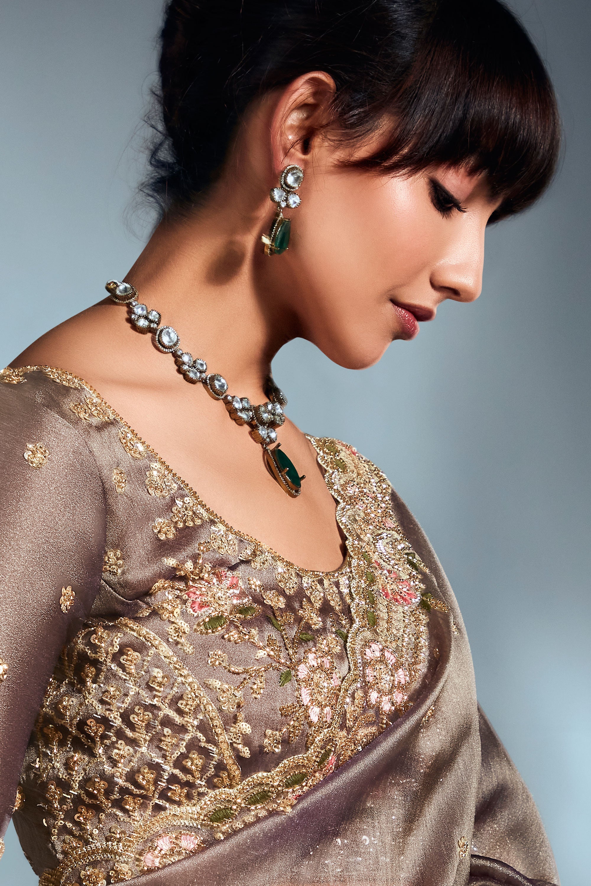 Chikoo Color Organza Fabric Engaging Saree With Fancy Heavy Work ...