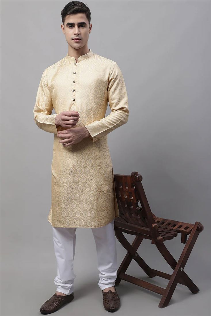 Splendiferous Beige Color Cotton Fabric Festival Wear Kurta Pyjama For ...