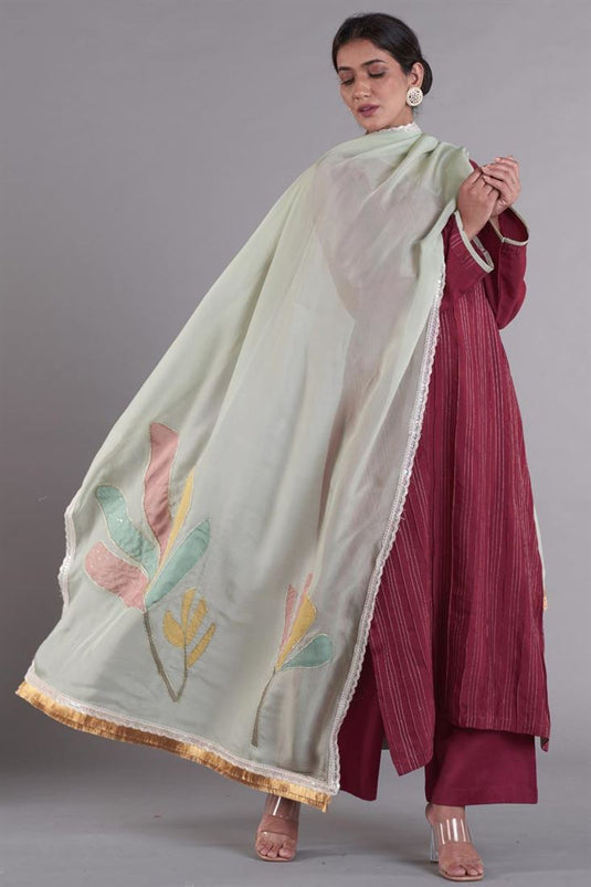 Exclusive Maroon Color Silk Fabric Hand Embroidered Majestic Readymade