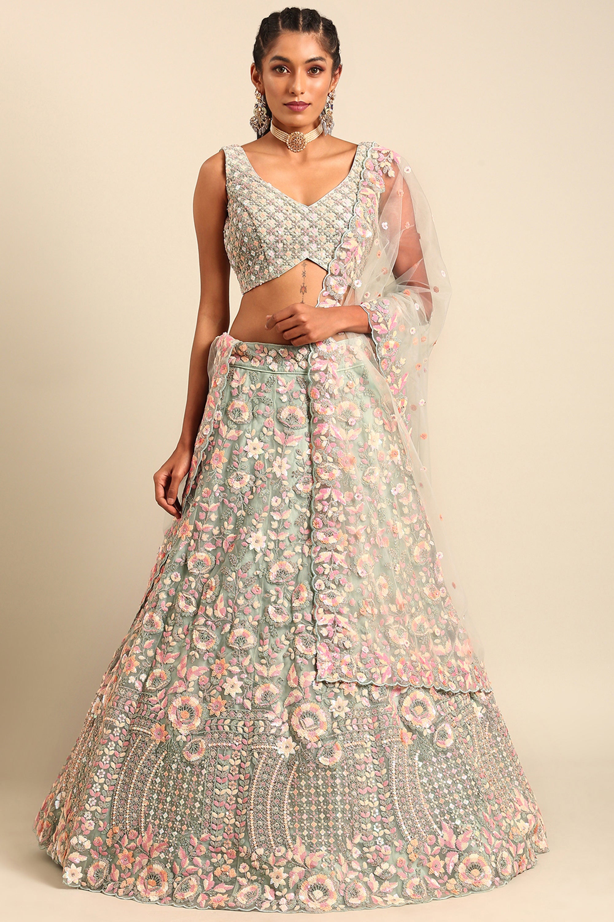 Sea Green Sequins Work Designs Wedding Wear Lehenga And Enigmatic Blou