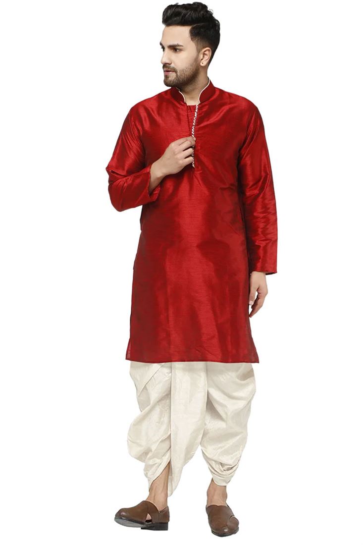 Solid Dhupion Silk Fabric Function Wear Dhoti Style Kurta Pyjama In Ma ...