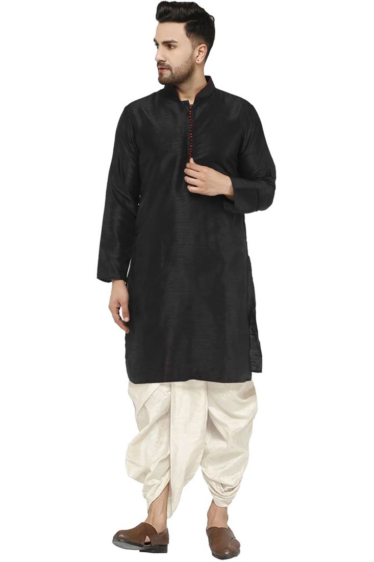 Dhupion Silk Fabric Function Wear Black Color Dhoti Style Kurta Pyjama ...