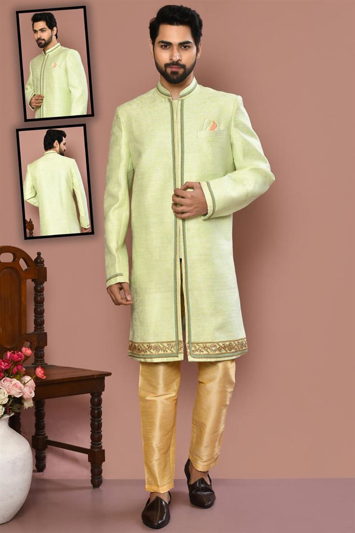 Remarkable Sea Green Color Art Silk Fabric Sherwani – Sarees Bazaar