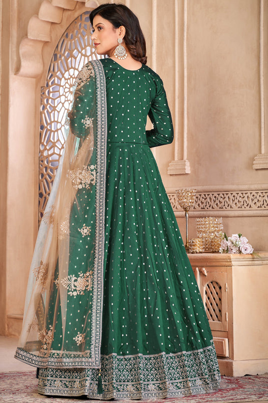 Fancy Fabric Embroidered Function Wear Anarkali Salwar Suit In Dark Gr